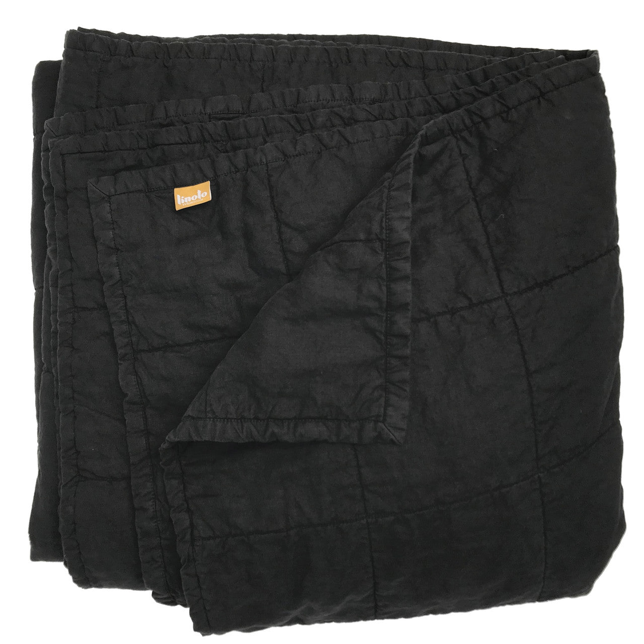 Quilted Linen Coverlet - Black | https://www.linoto.com