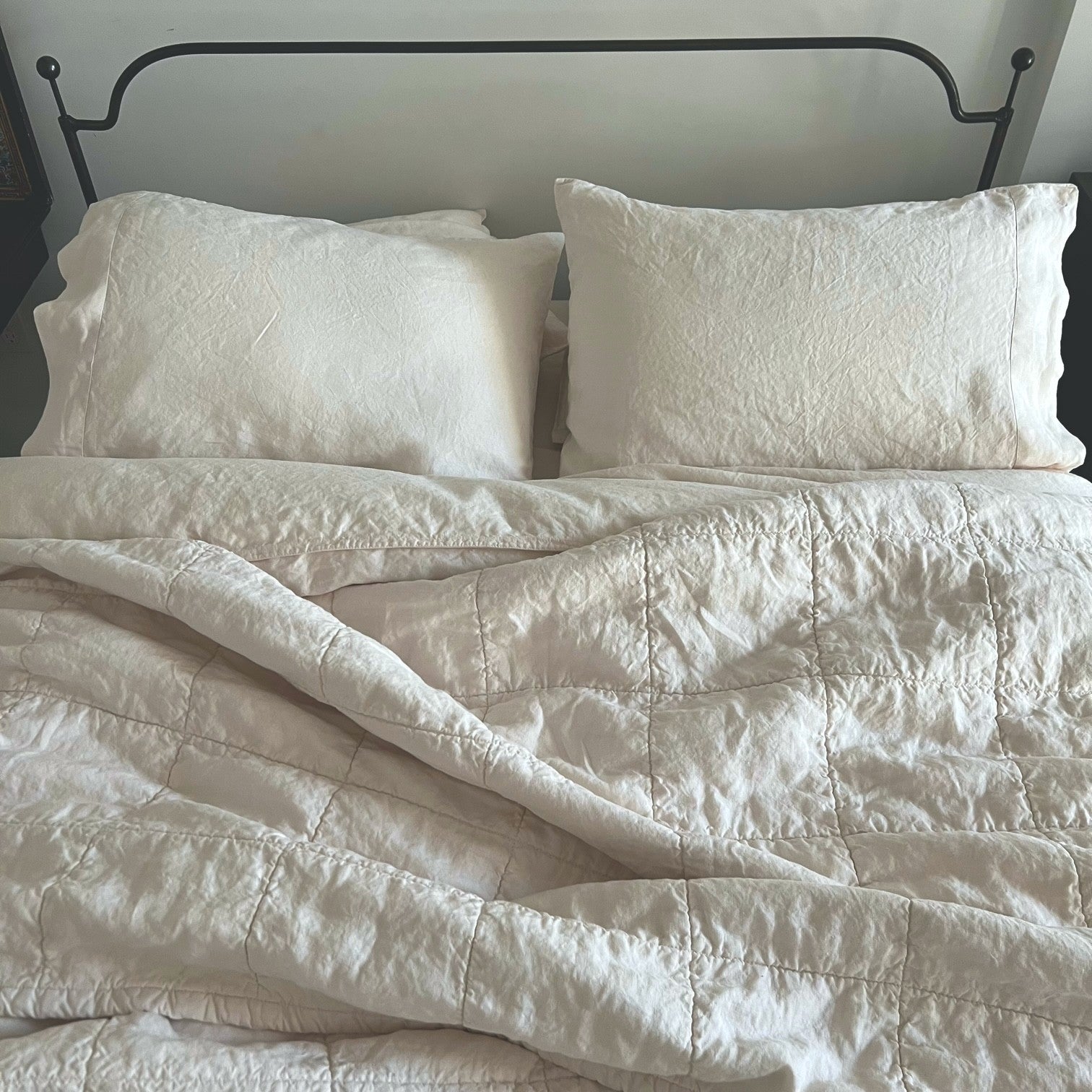 Ivory Quilted Linen TwinXL Size Coverlet | Standard Cotton Fill Only