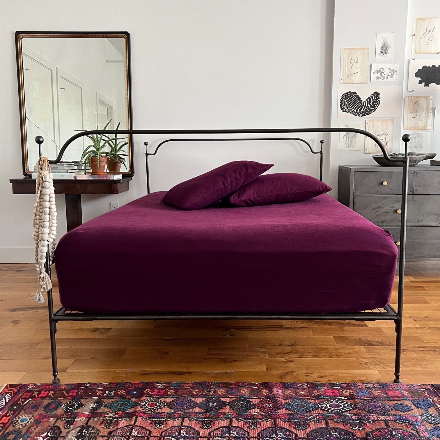 Malbec Queen Fitted Linen Sheet 60"x80" Depth 14" Standard