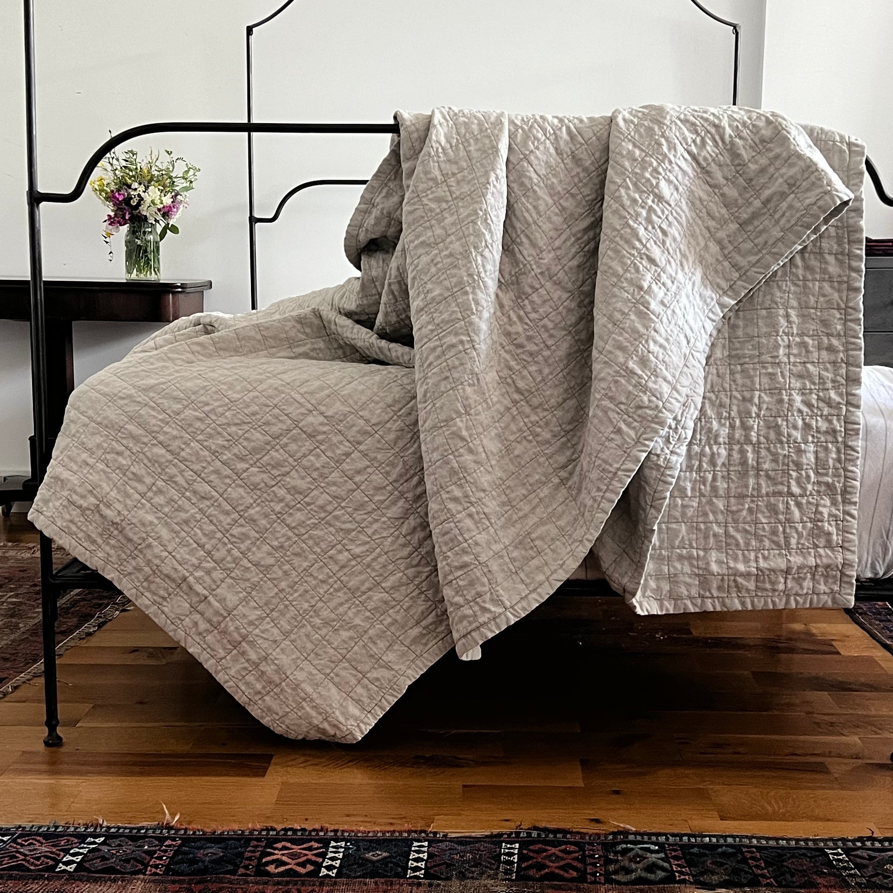 Natural Oatmeal Quilted Linen TwinXL Size Coverlet | Standard Cotton ...