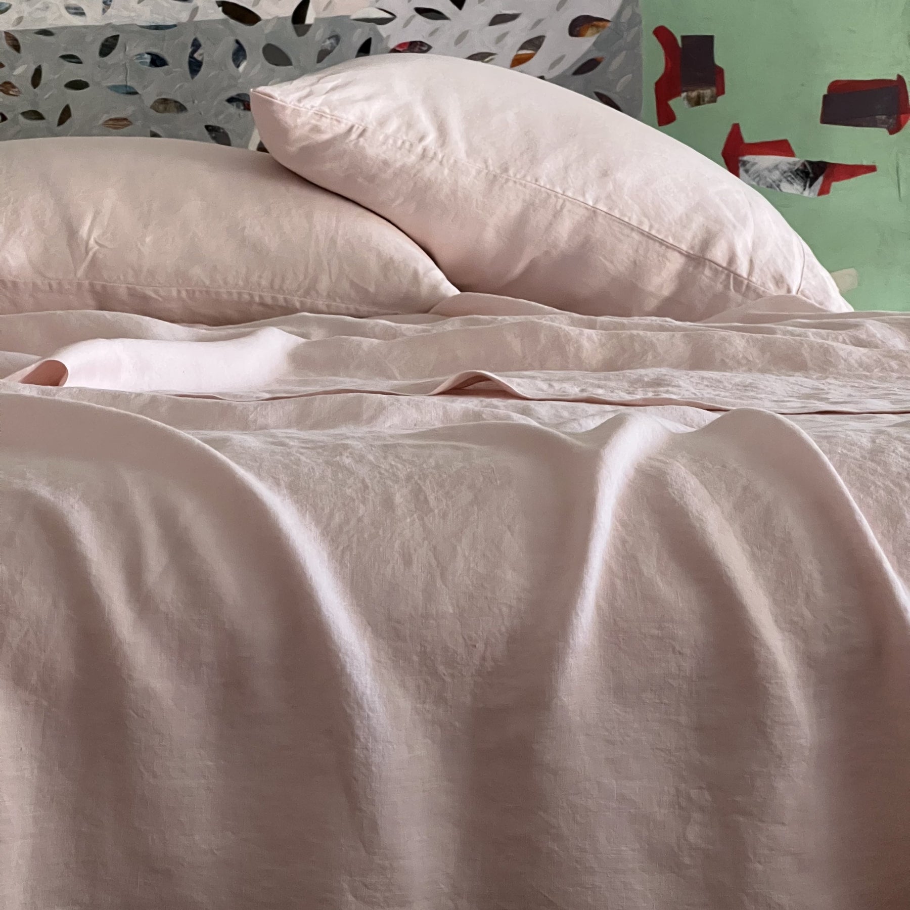 Powder Pink Linen Queen Sheet Set |Std/Queen Envelope Pillow Slips| 14 ...