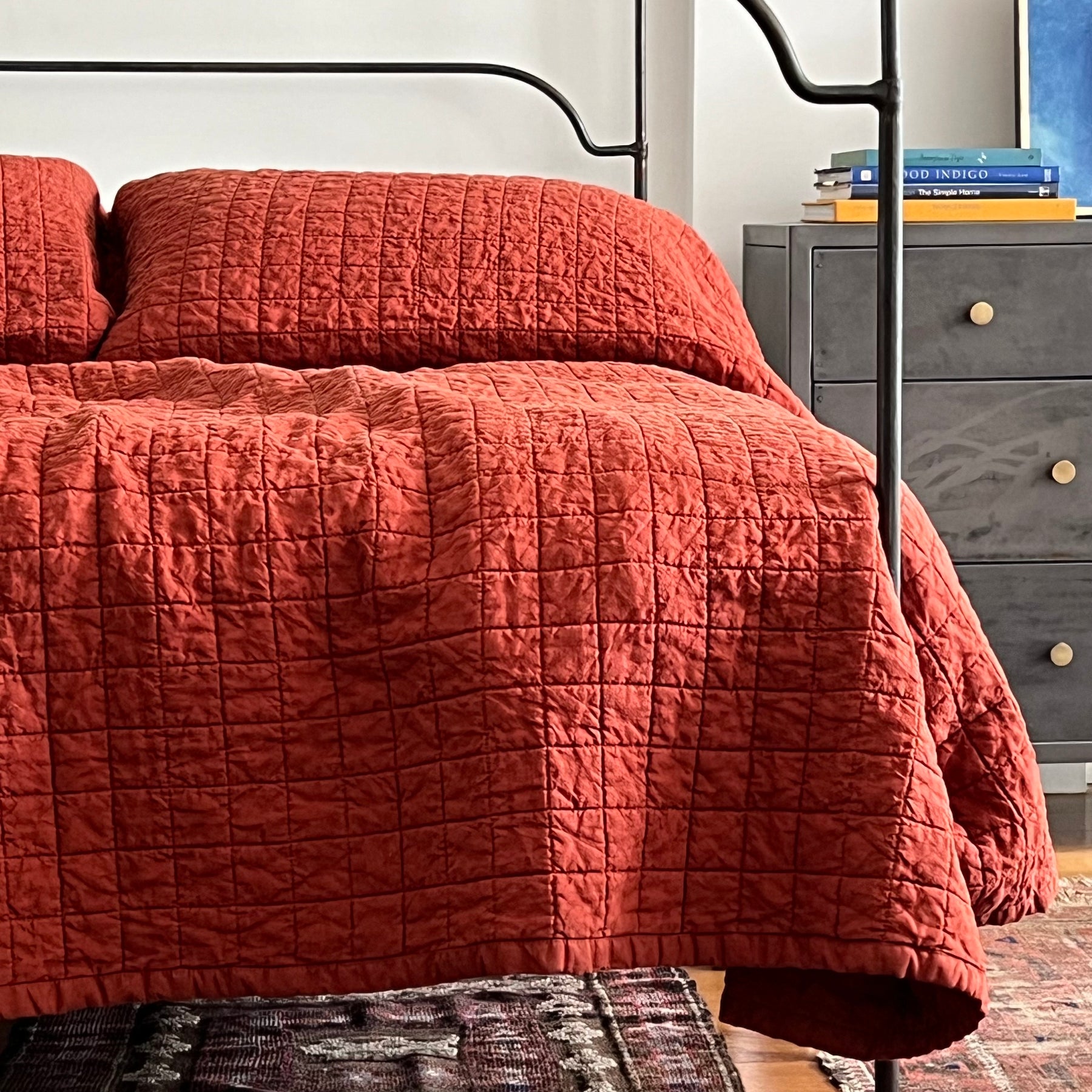 Terra Cotta Quilted Linen TwinXL Size Coverlet | Standard Cotton Fill Only